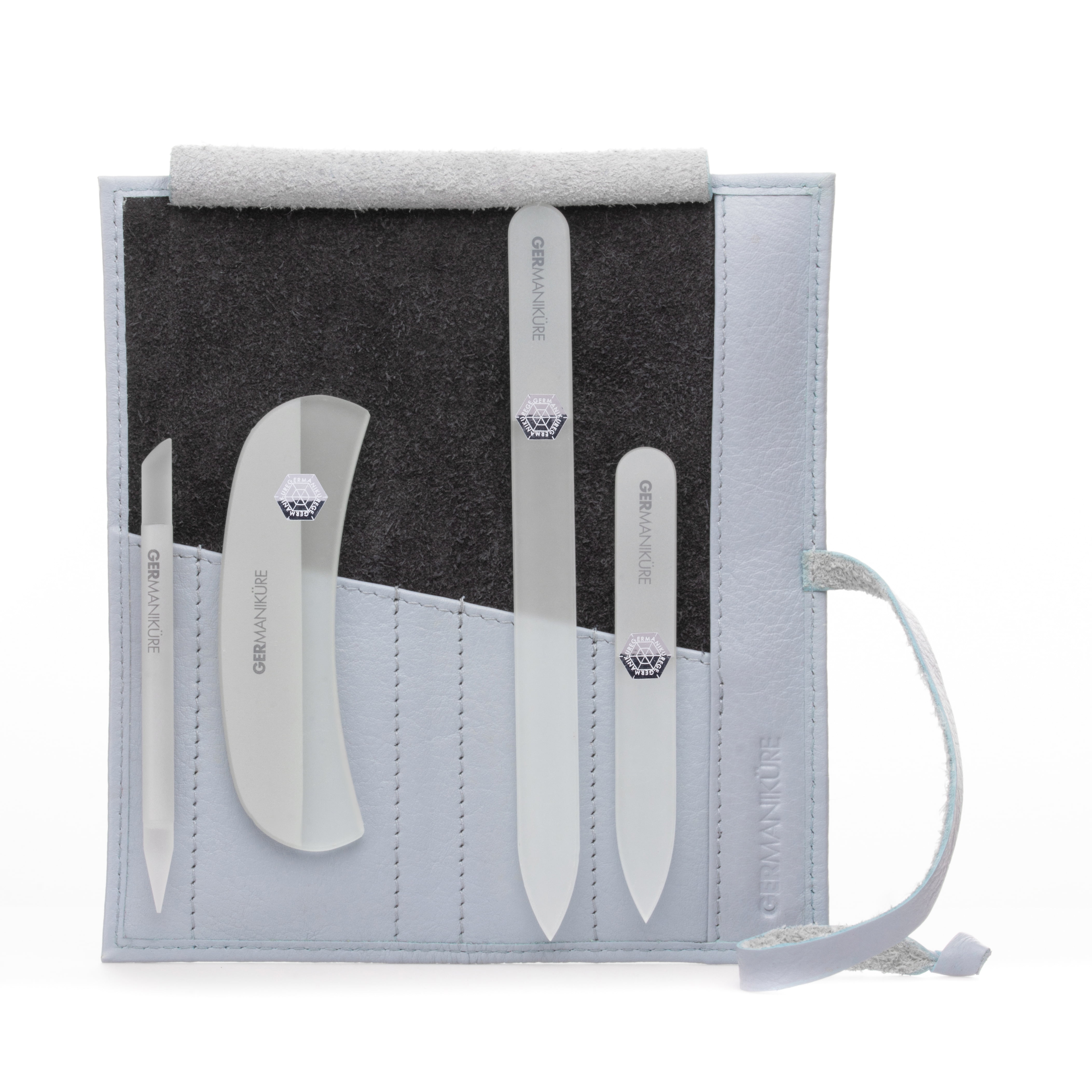 GERMANIKURE Crystal Glass Nail File Set in Light Blue Leather Case ...