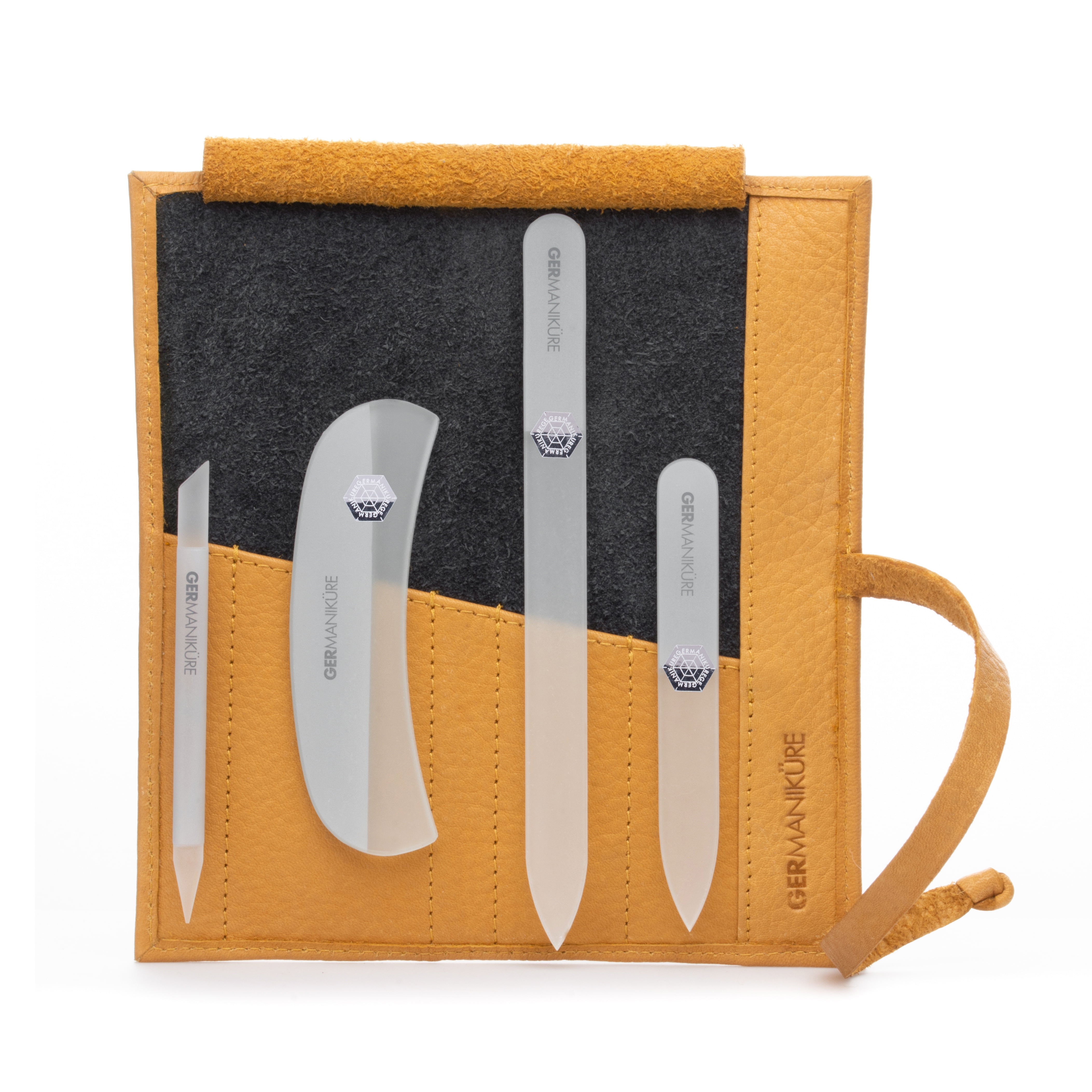 GERMANIKURE Crystal Glass Nail File Set in Yellow Leather Case ...