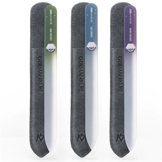 GERMANIKURE Czech Crystal Glass Nail File 3 Pack in Suede Leather Case ...
