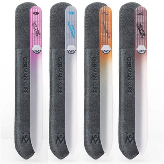 GERMANIKURE Czech Crystal Glass Nail File 4 Pack in Suede Leather Case ...