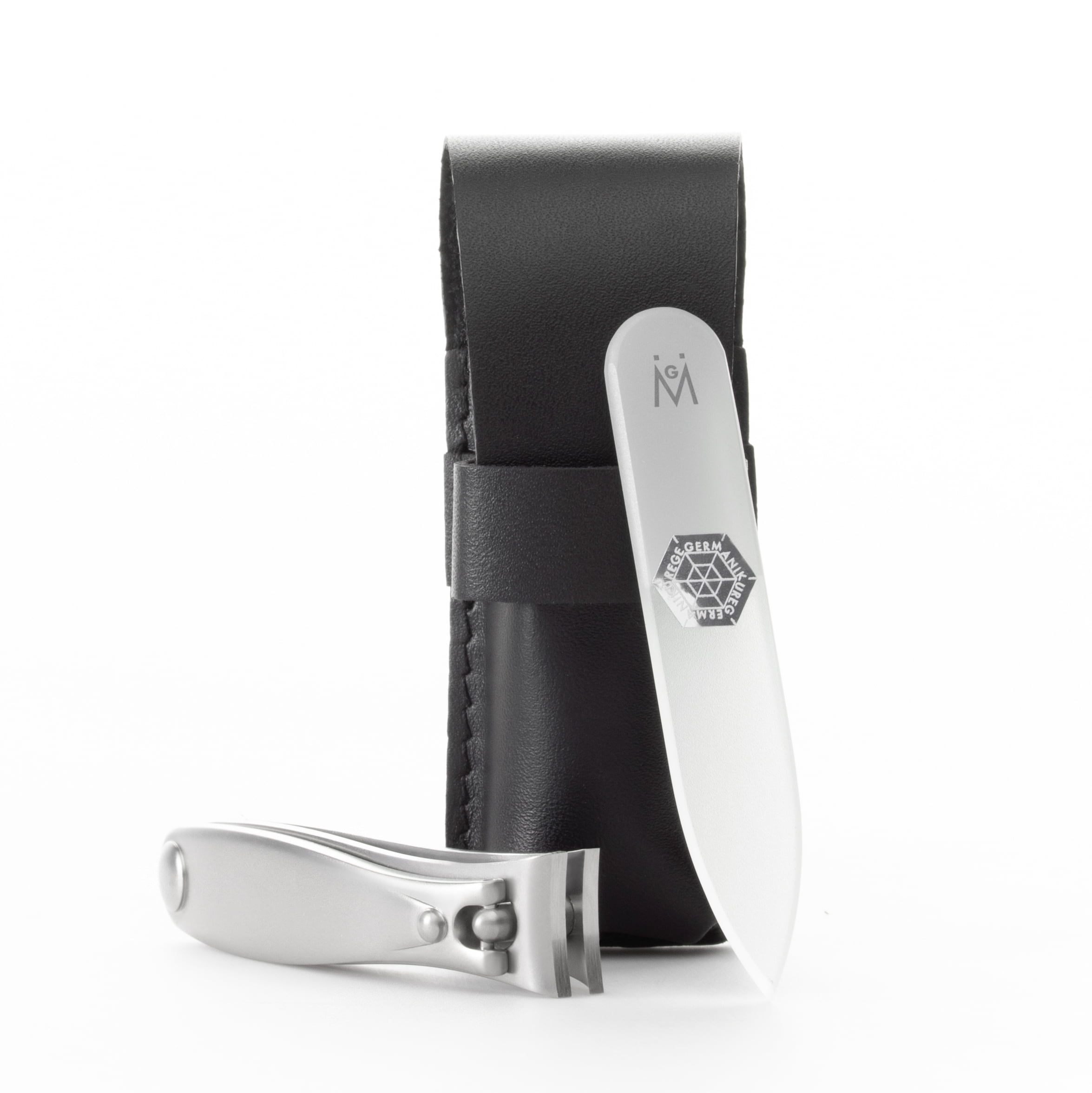 GERMANIKURE Nail clipper and Glass Nail File Set in Black Leather Case ...