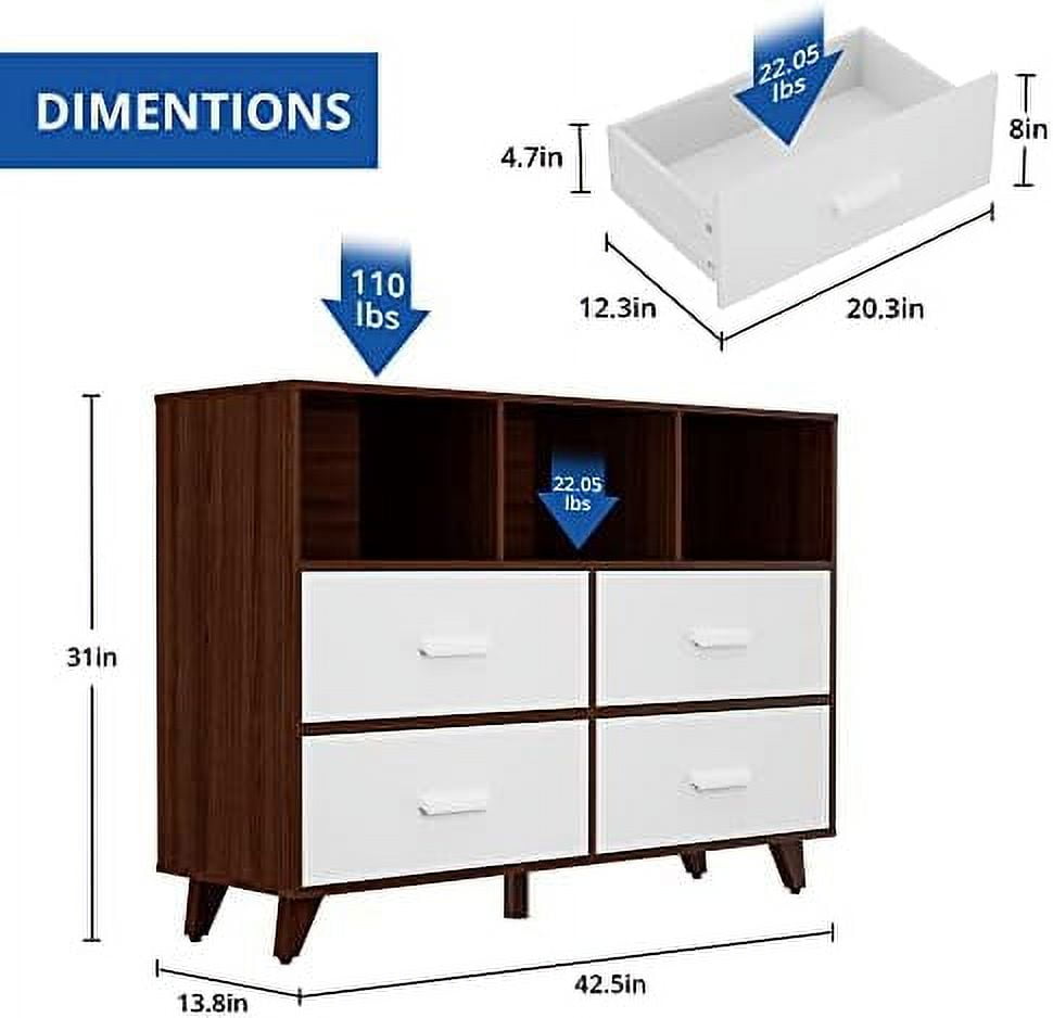 GEROBOOM Castle 4 Drawer Dresser for Bedroom 4 Drawers Chest with Open ...