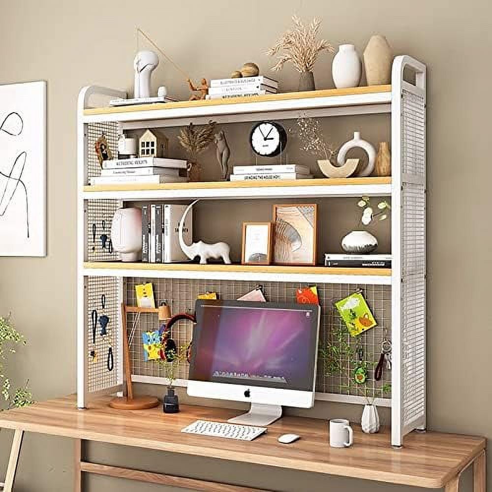 GEROBOOM Desktop Bookshelf for Computer Desk 3-Tier Multipurpose Wood ...