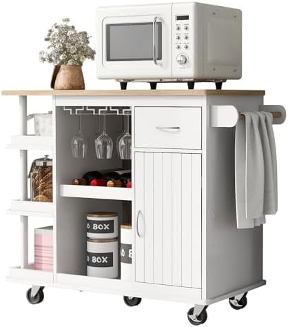 GEROBOOM Kitchen Island on Wheels with Towel Rack and Spice Rack ...