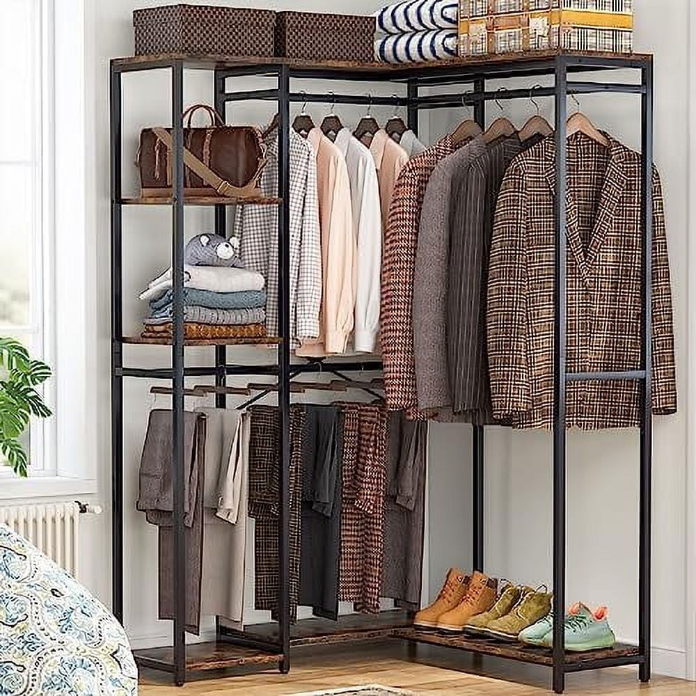 GEROBOOM L-Shaped Clothes Rack for Corner Heavy Duty Garment Rack with ...
