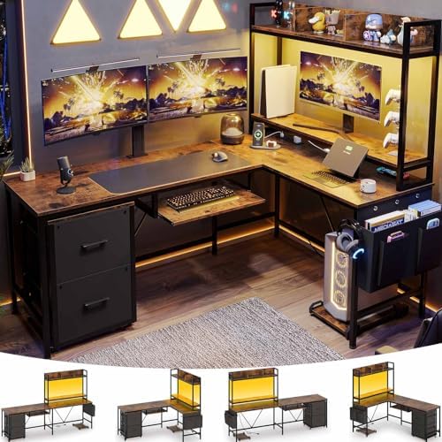 GEROBOOM L Shaped Gaming Desk Reversible Corner Computer Desk with ...