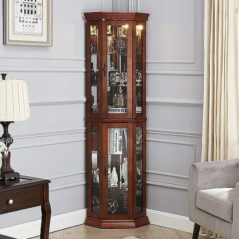 GEROBOOM Lighted Curio Cabinet Glass Display Cabinet Display Case ...