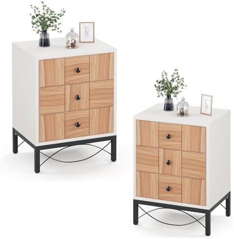 GEROBOOM Nightstand with 3 Drawers Modern Bedside Table for Small Space ...