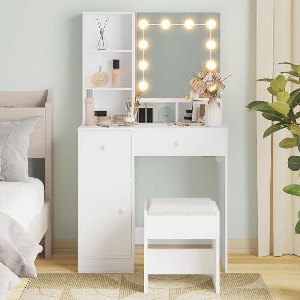 GEROBOOM Vanity Set with Lighted Mirror Vanity w/10 LED Dimmable Bulbs ...