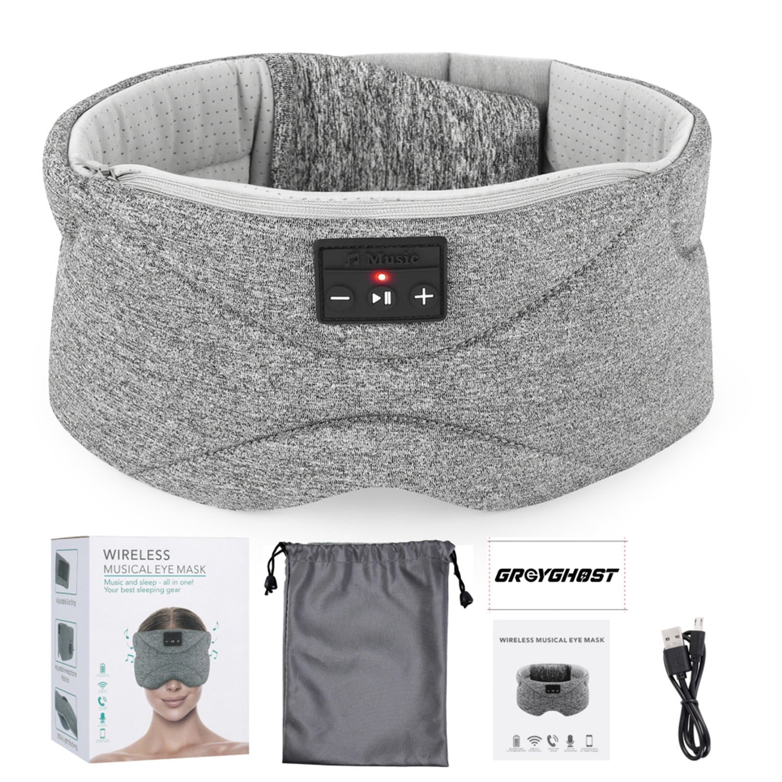 GERYGHOST Wireless Bluetooth Music Sleep Headphones Eye Mask with White ...