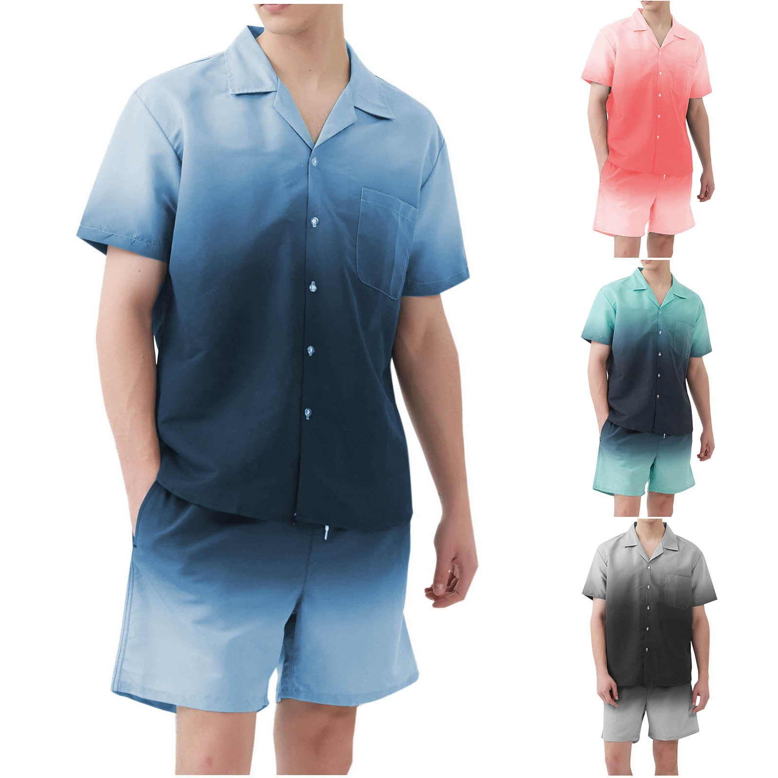 GERsome 2 Piece Outfits for Men Casual Tracksuit Short Sleeve Button ...
