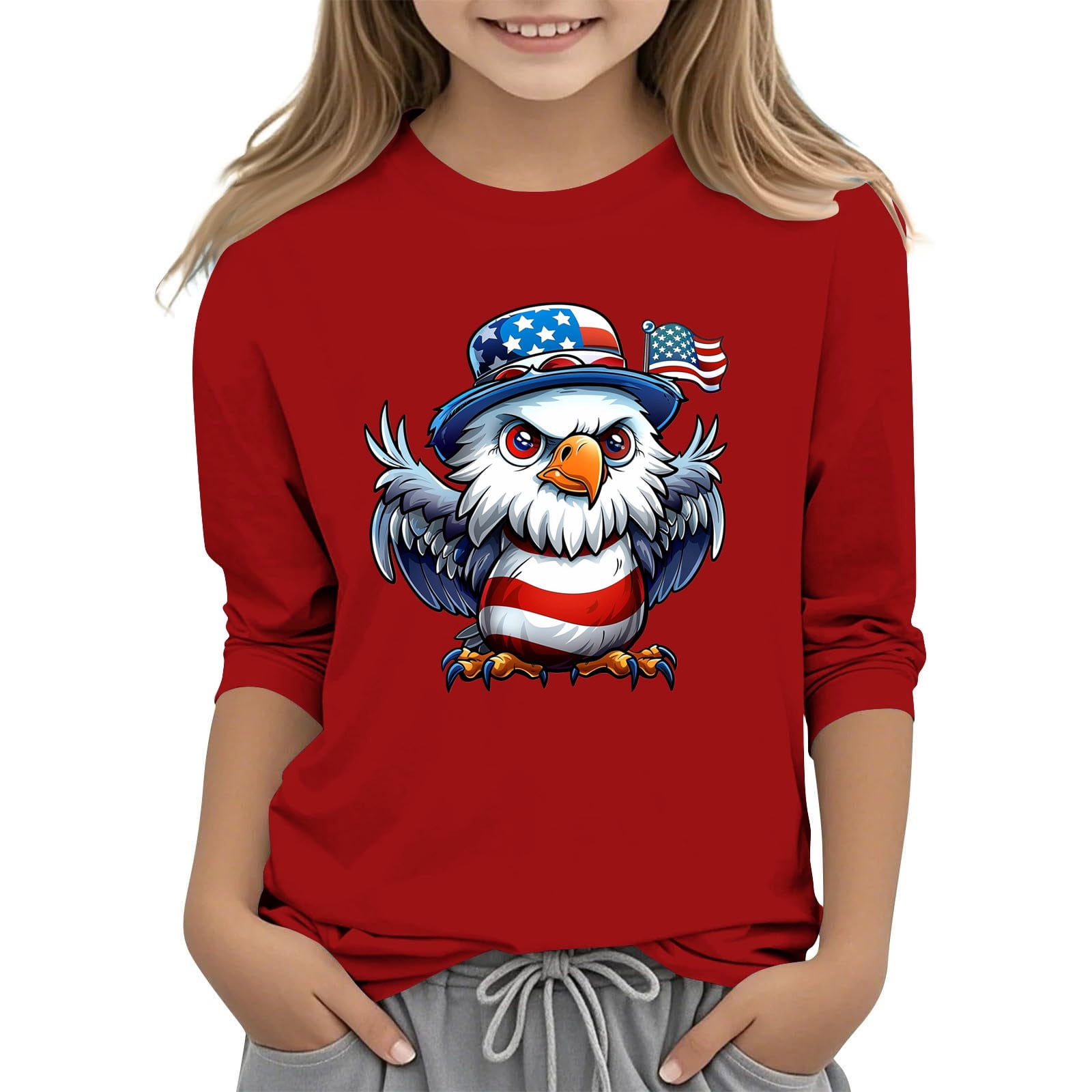 GERsome 4th of July Patriotic T-Shirts for Girls American Flag 3/4 ...