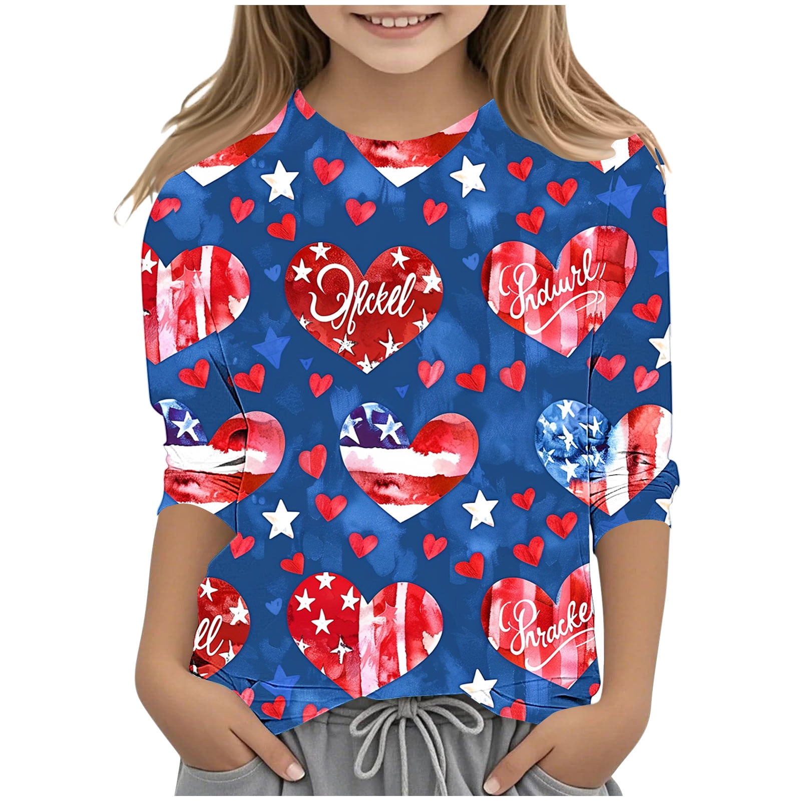 GERsome 4th of July Patriotic T-Shirts for Girls American Flag 3/4 ...