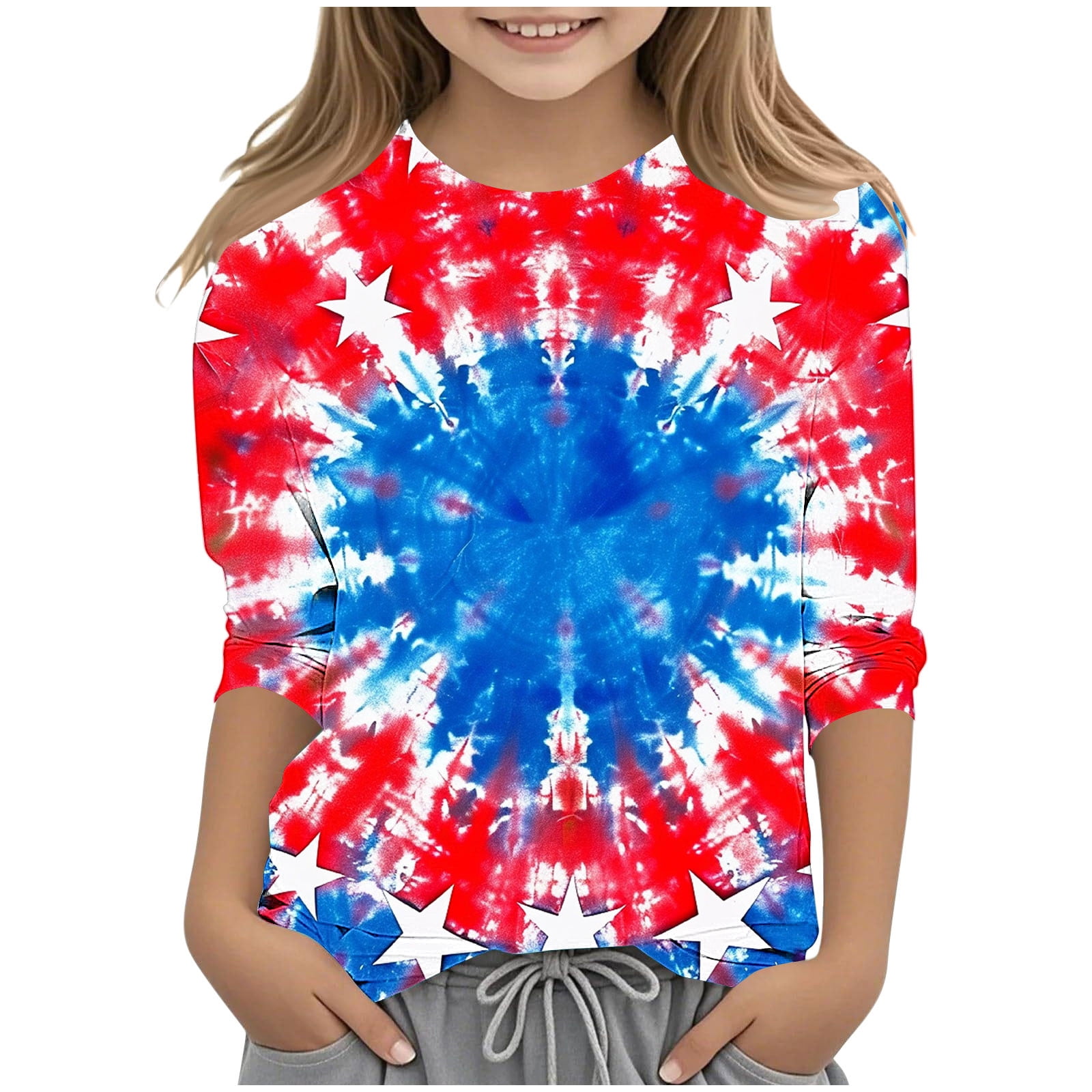 GERsome 4th of July Patriotic T-Shirts for Girls American Flag 3/4 ...