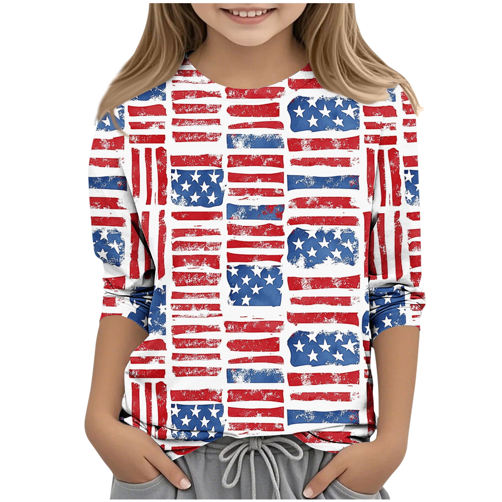 GERsome 4th of July Patriotic T-Shirts for Girls American Flag 3/4 ...