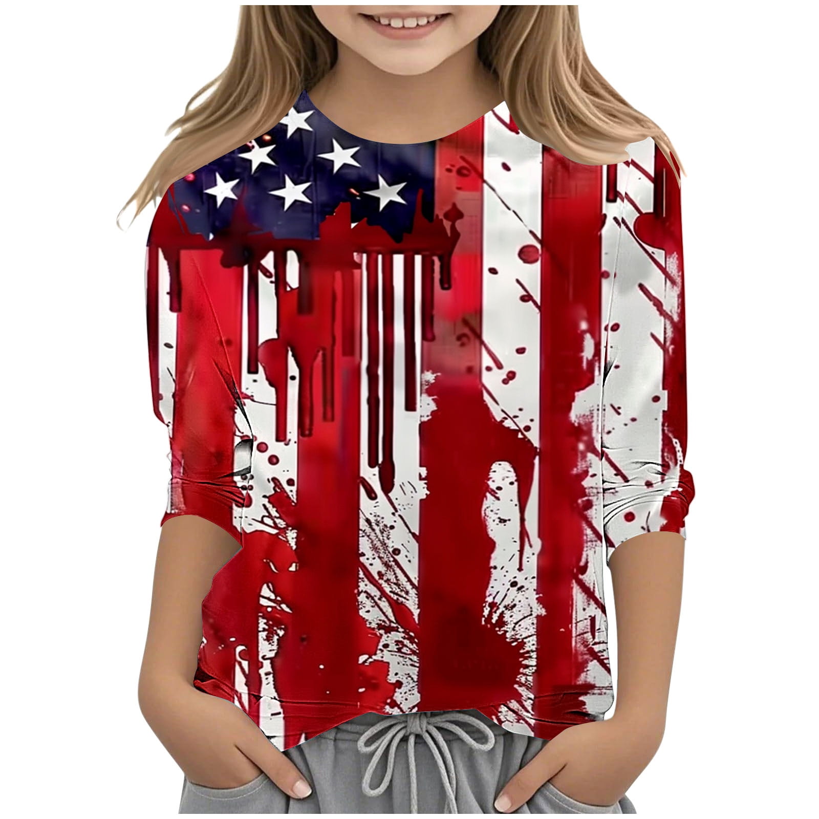 GERsome 4th of July Patriotic T-Shirts for Girls American Flag 3/4 ...