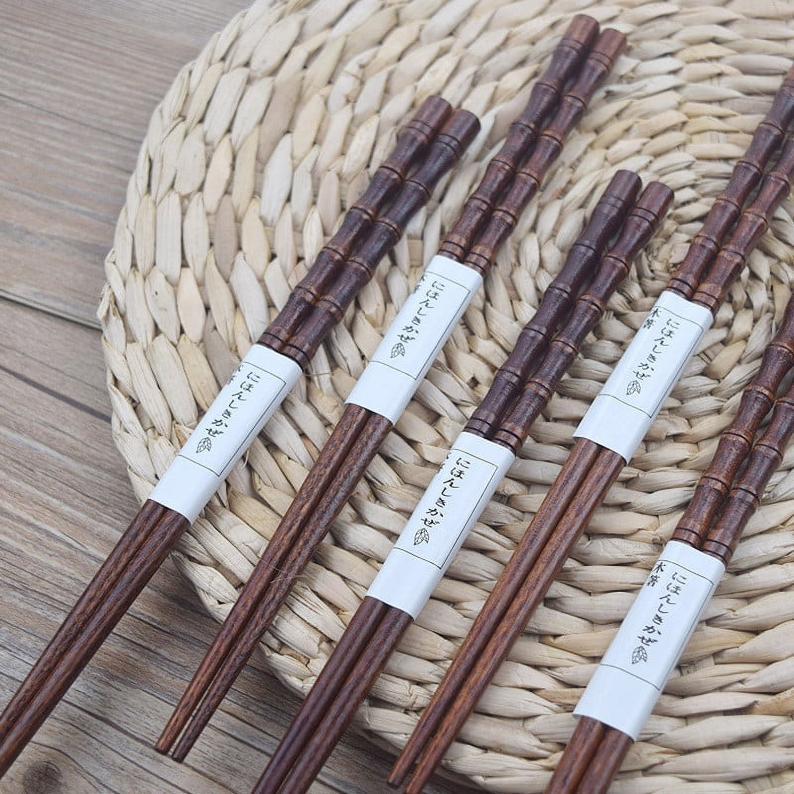 GERsome 5 Pairs Hardwood Chopsticks Japanese Style Reusable Hand-Carved ...