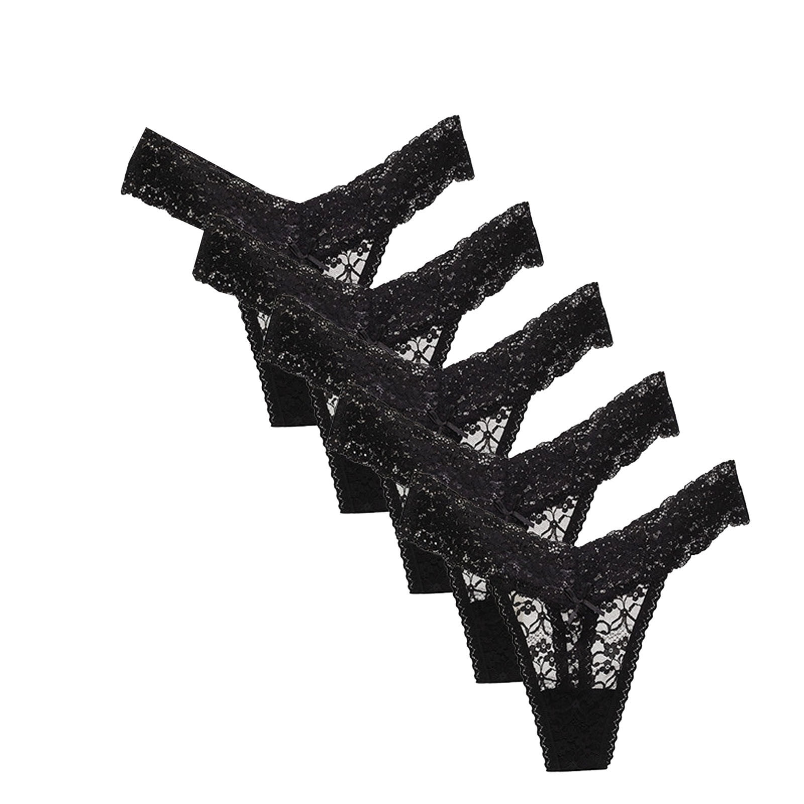Gersome 5 Pack Lace Thongs For Women Breathable Low Rise Bikini Lady