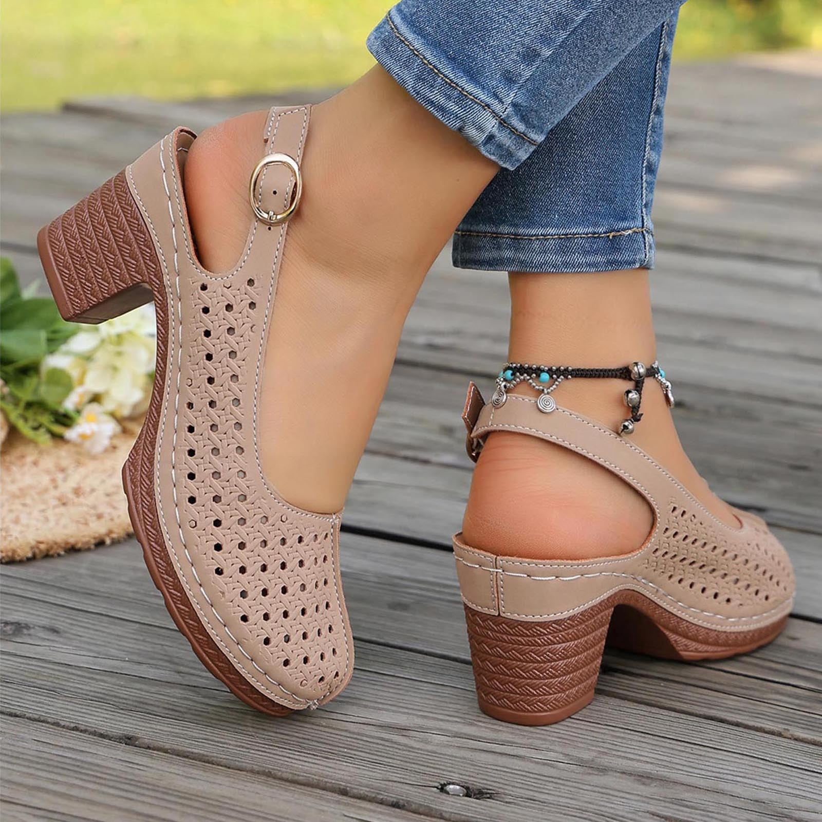 GERsome Closed Toe Block Heels Pumps for Women Comfy Slip On Chunky ...