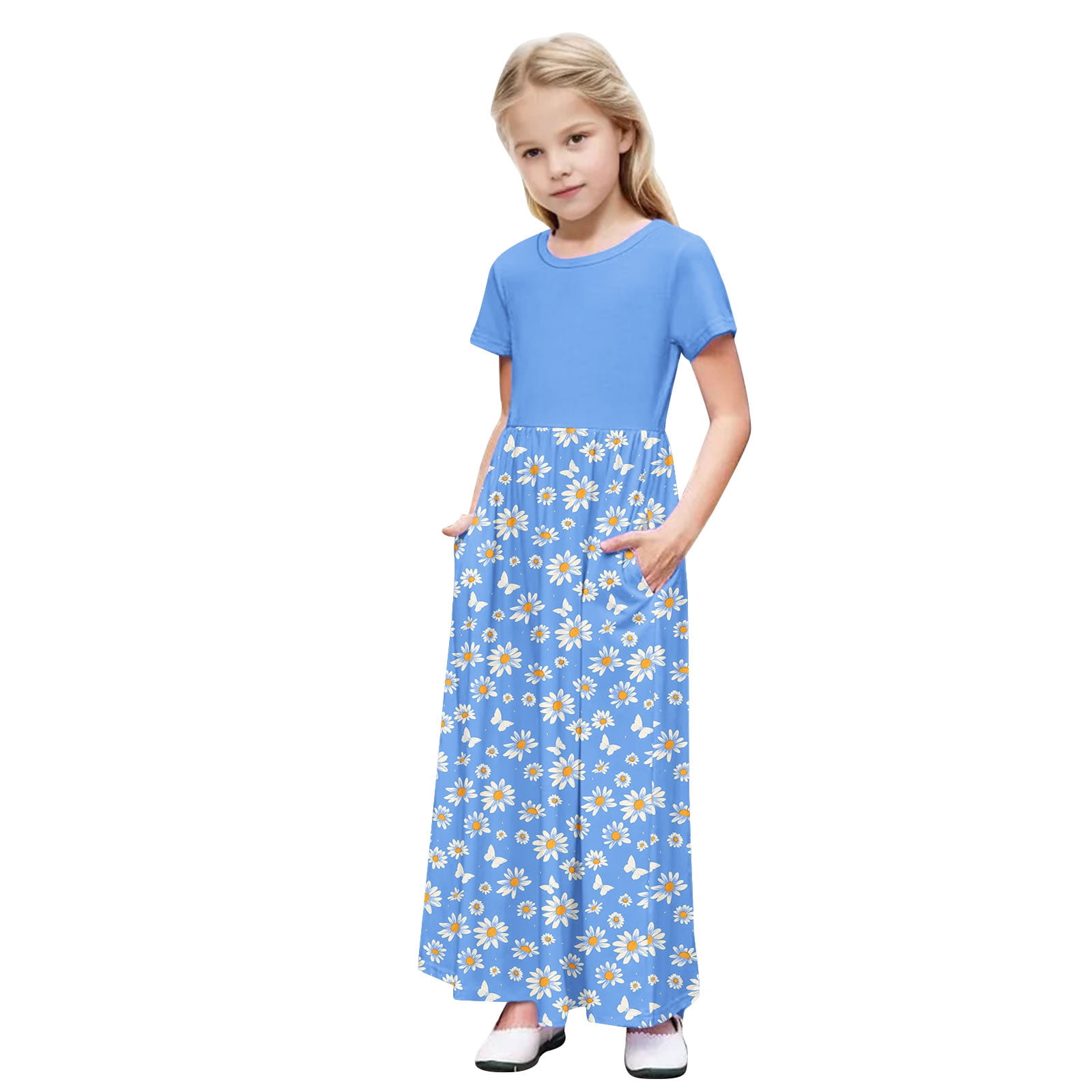 GERsome Girl's Short Sleeve Dress Patchwork Floral Print Loose Casual ...