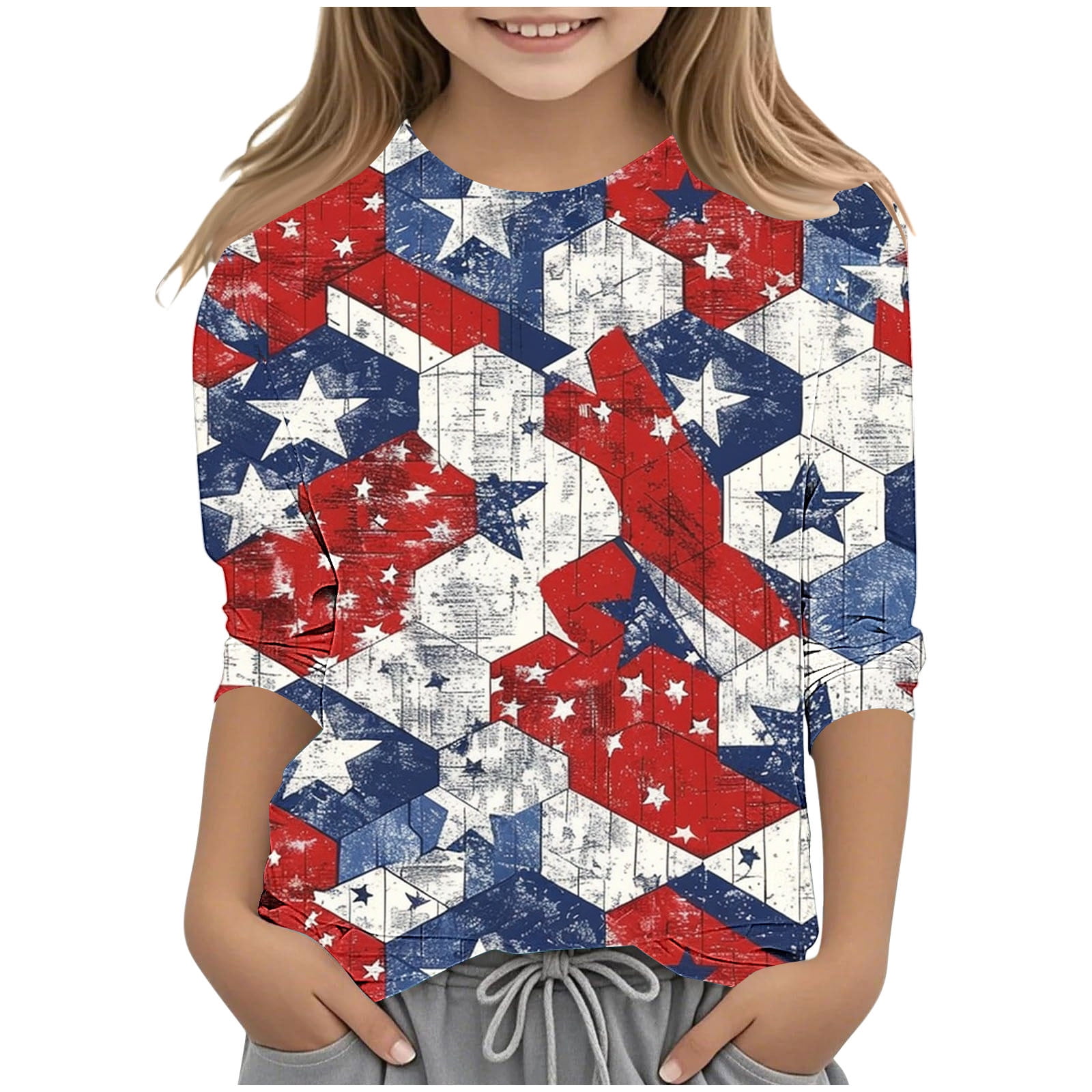 GERsome Girls American Flag Patriotic T Shirts 4th of July 3/4 Sleeve ...