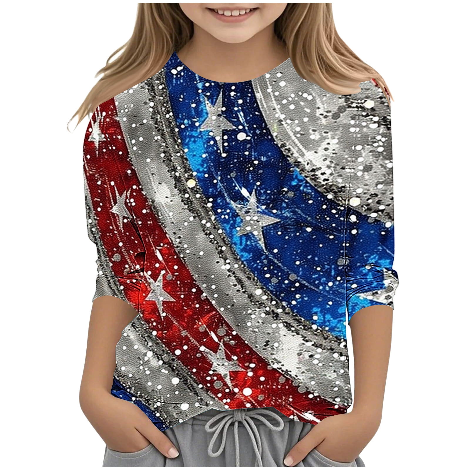 GERsome Girls American Flag Patriotic T Shirts 4th of July 3/4 Sleeve ...
