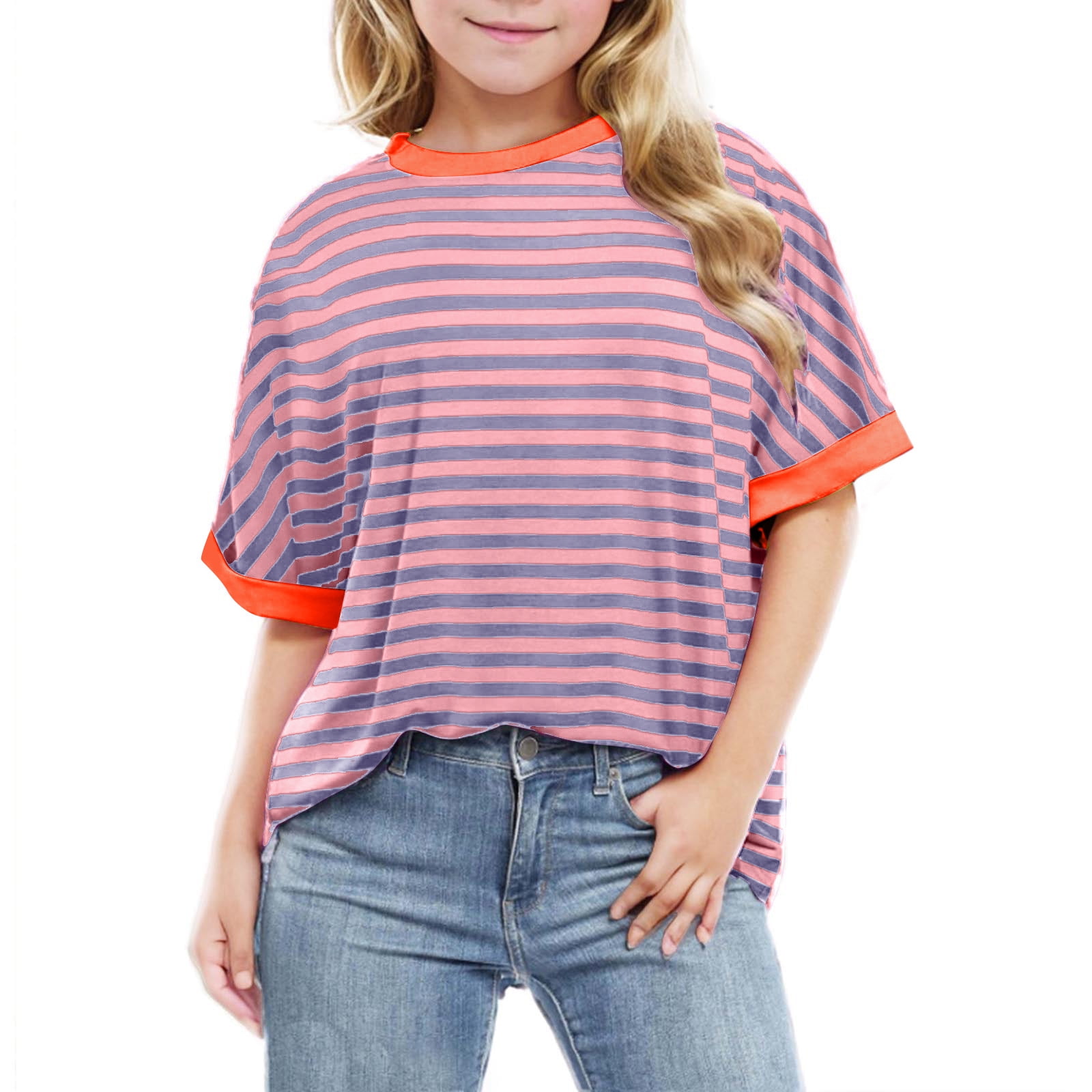 GERsome Girls Short Sleeve Striped T Shirts Kids Girls Basic Crewneck ...