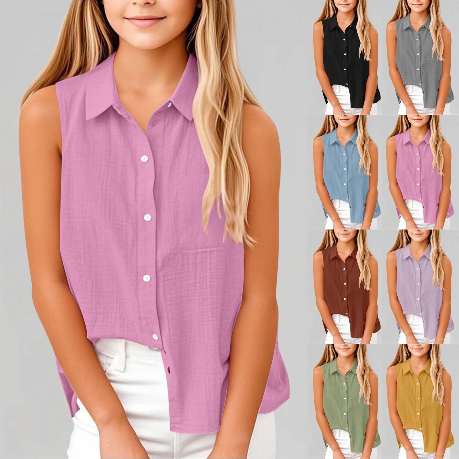GERsome Girls Tank Tops Summer Button Down Sleeveless Shirts Casual V ...