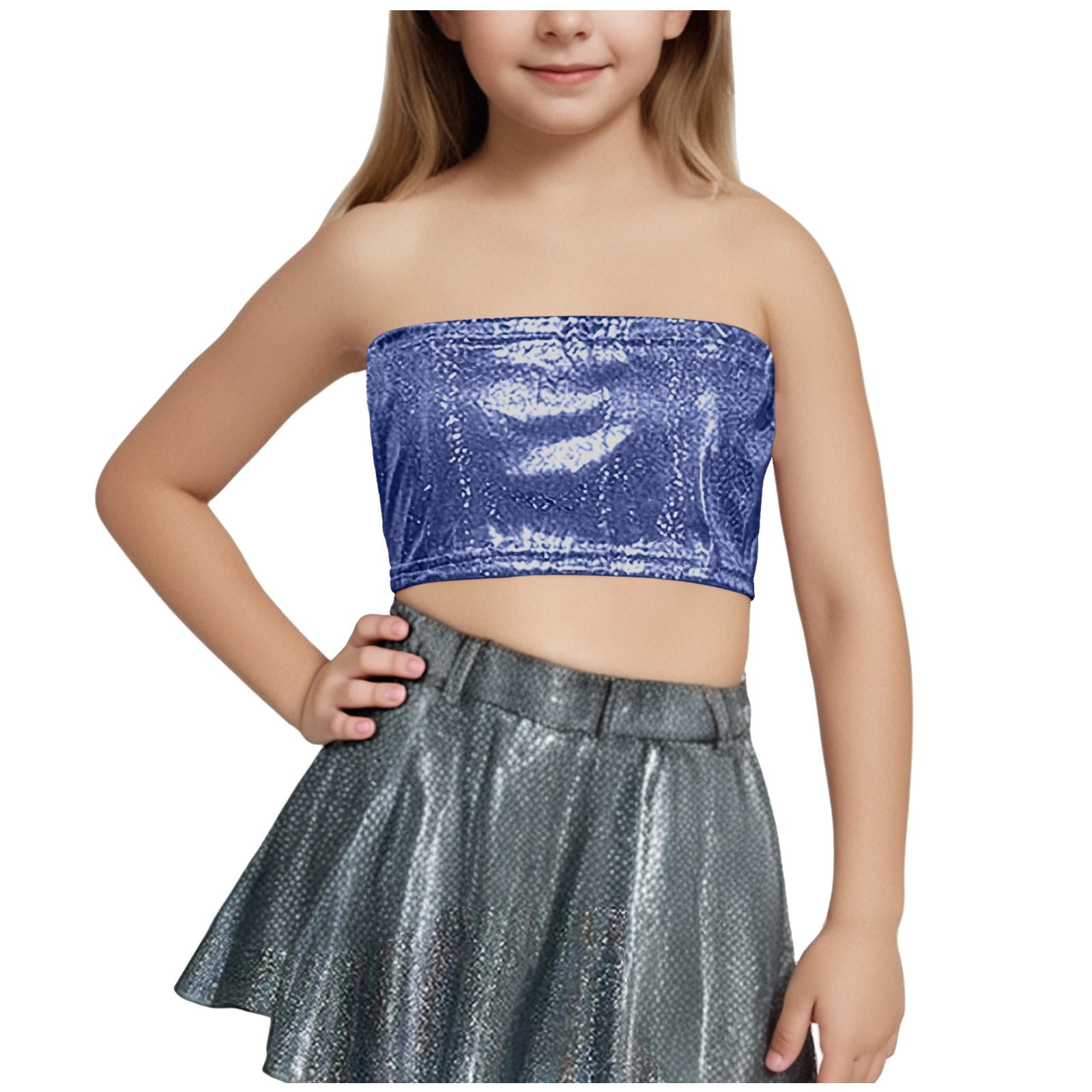 GERsome Girls Tube Tops Metallic Shiny Strapless Bandeau Tops Sparkle ...