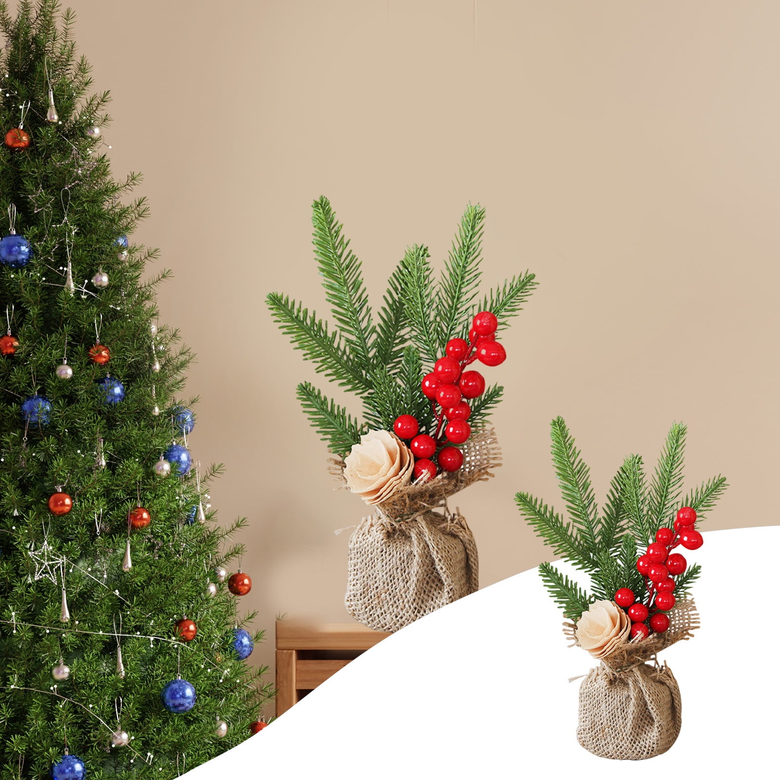 GERsome Mini Christmas Tree Small Xmas Artificial Tabletop Tree Decorated with Pine Cones and ...