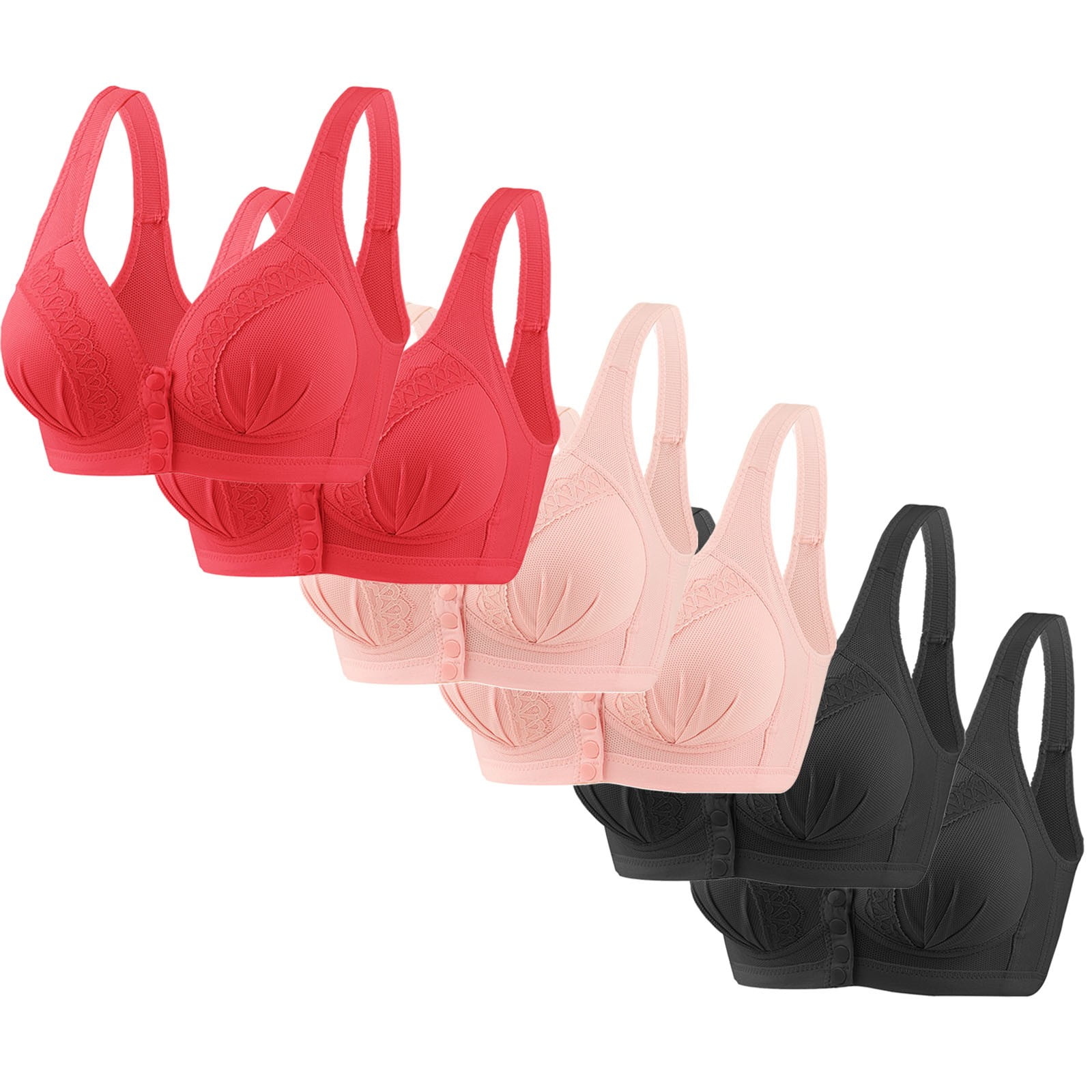 GERsome Pack of 6 Assorted Color Everyday Bra for Seniors Women's Front ...