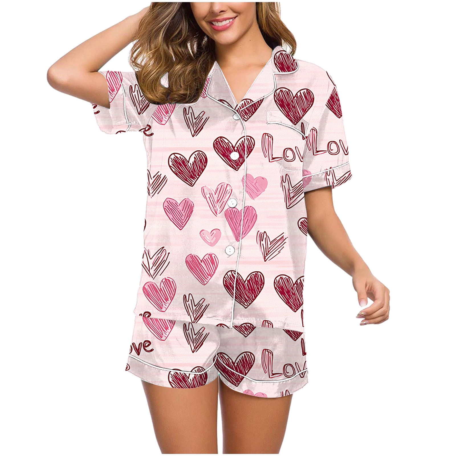 GERsome Pajamas for Women Notch Collar PJ Set Button-Down Two Piece ...