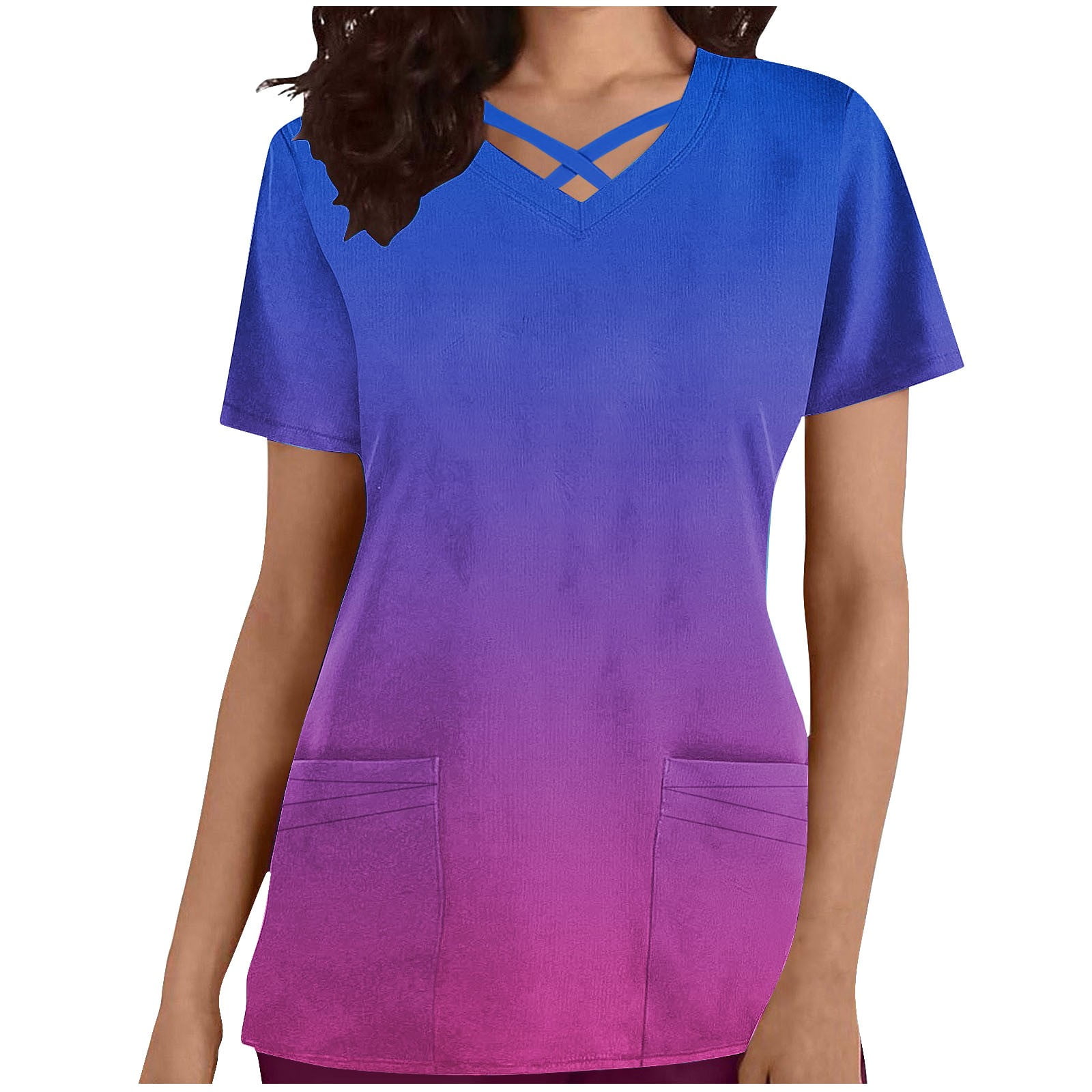 GERsome Scrubs for Women Criss Cross Front V-Neck Short Sleeve Scrub ...