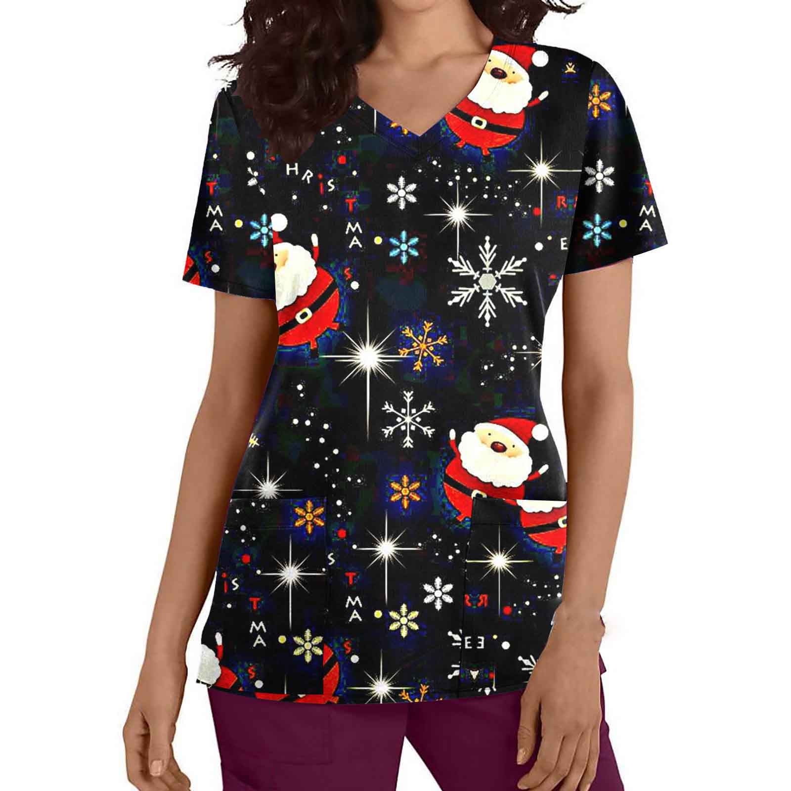 GERsome Scrubs for Women V-Neck Short Sleeve Cute Print Working ...
