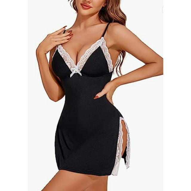 Gersome Sexy Lingerie For Women Lace Chemise Nightgown Sleepwear V Neck