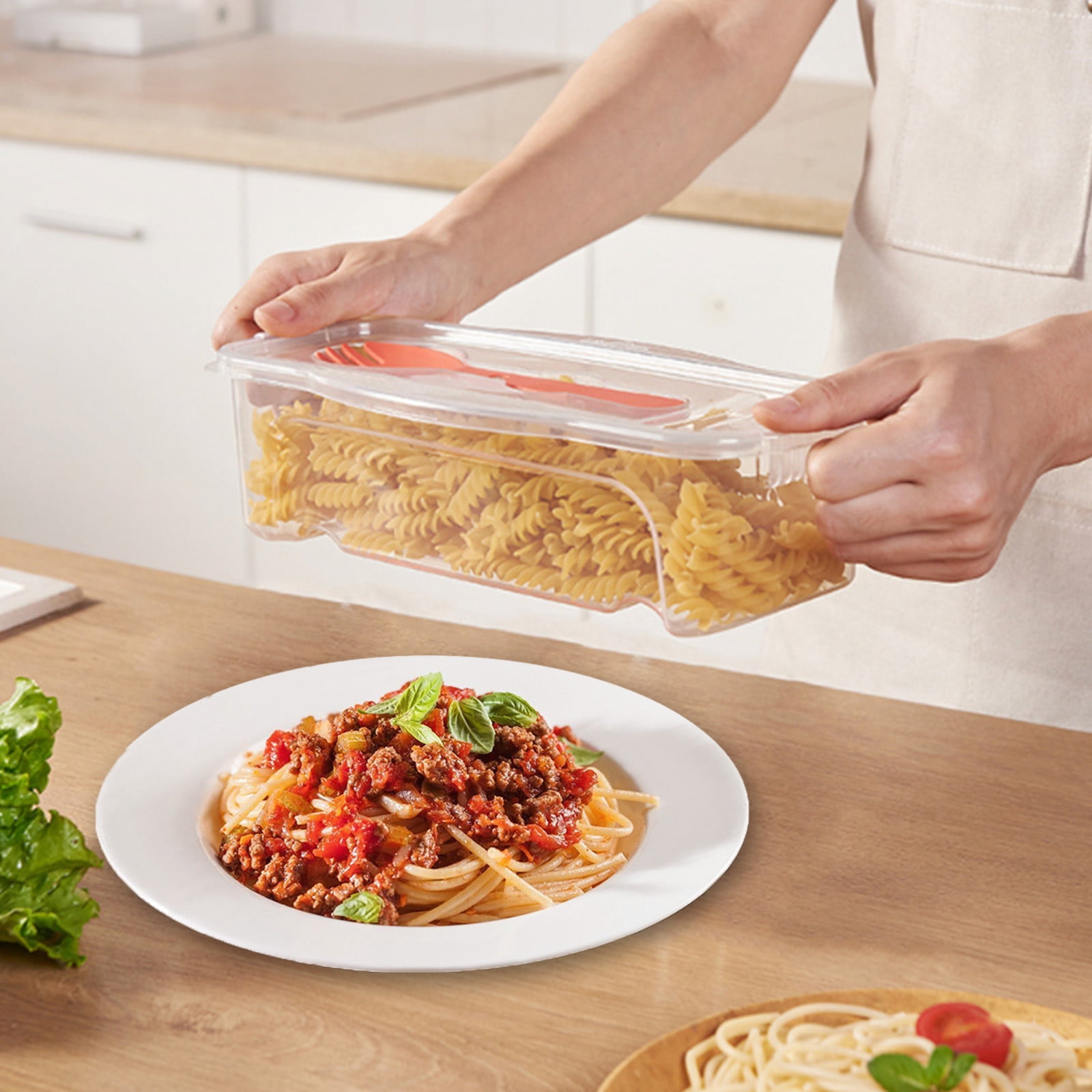 GERsome Spaghetti Storage Box, Transparent Cooking Box With Spoon ...