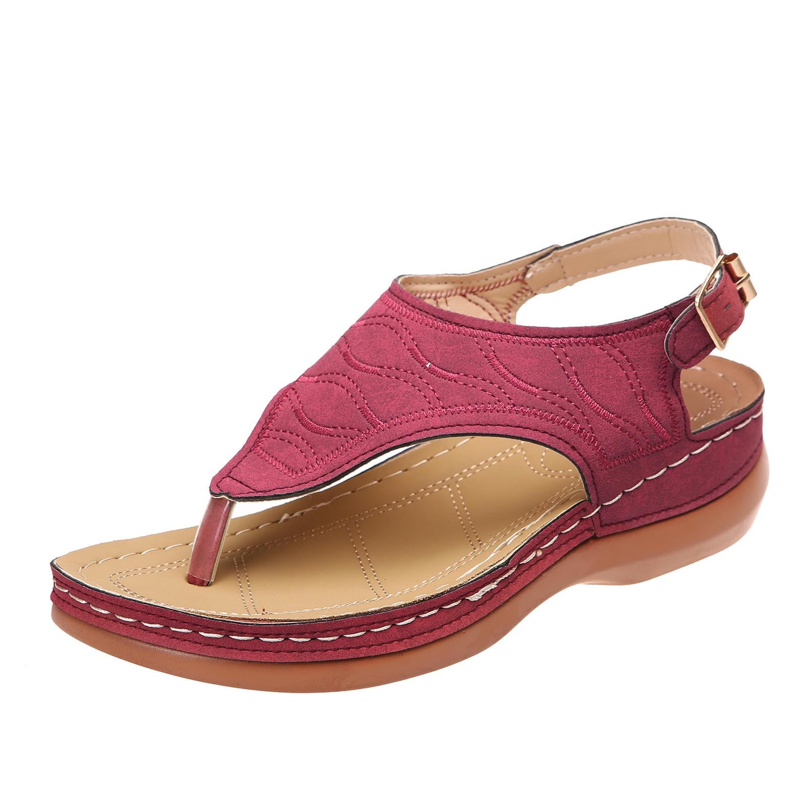 GERsome T-Strap Wedge Sandals for Women,Summer Comfort Flat Sandals ...