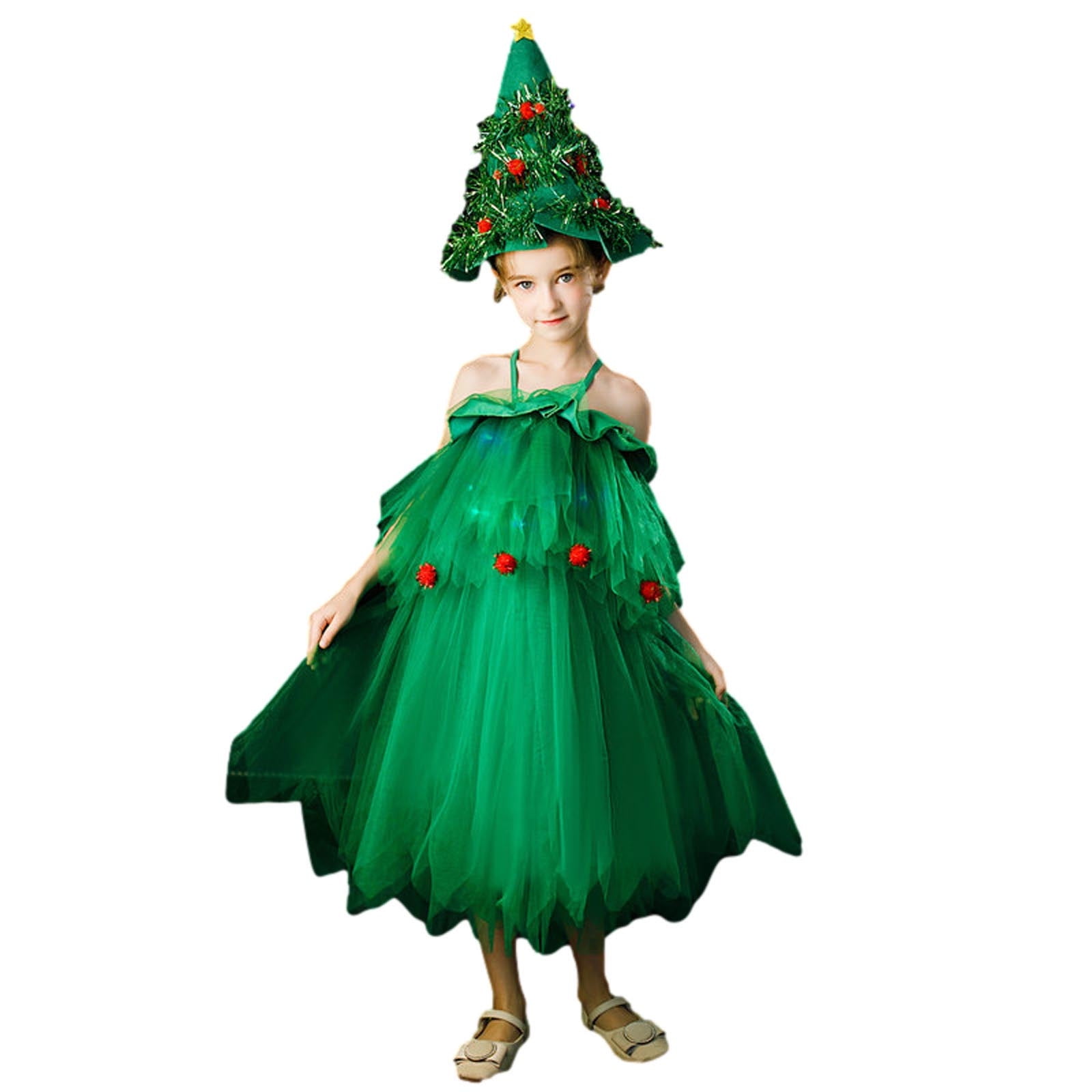 GERsome Toddler Girls Christmas Tree/Elf Costume Girl Mesh Tulle Dress Party Cosplay Outfit ...