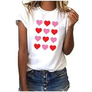 Awdenio Fashion Tops T-Shirts For Women Fashion Short Sleeve Round Neck Valentine's Day Printing ...