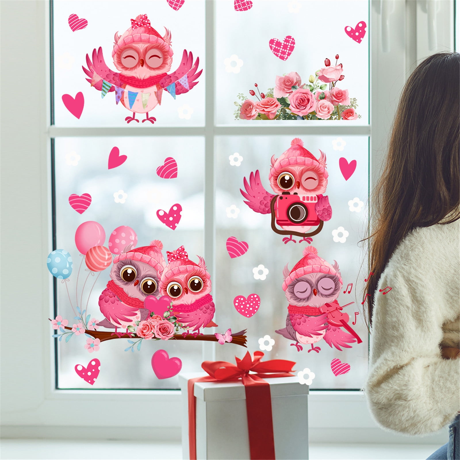 GERsome Valentine's Day Window Cling Sticker, Owl Love Heart Window ...