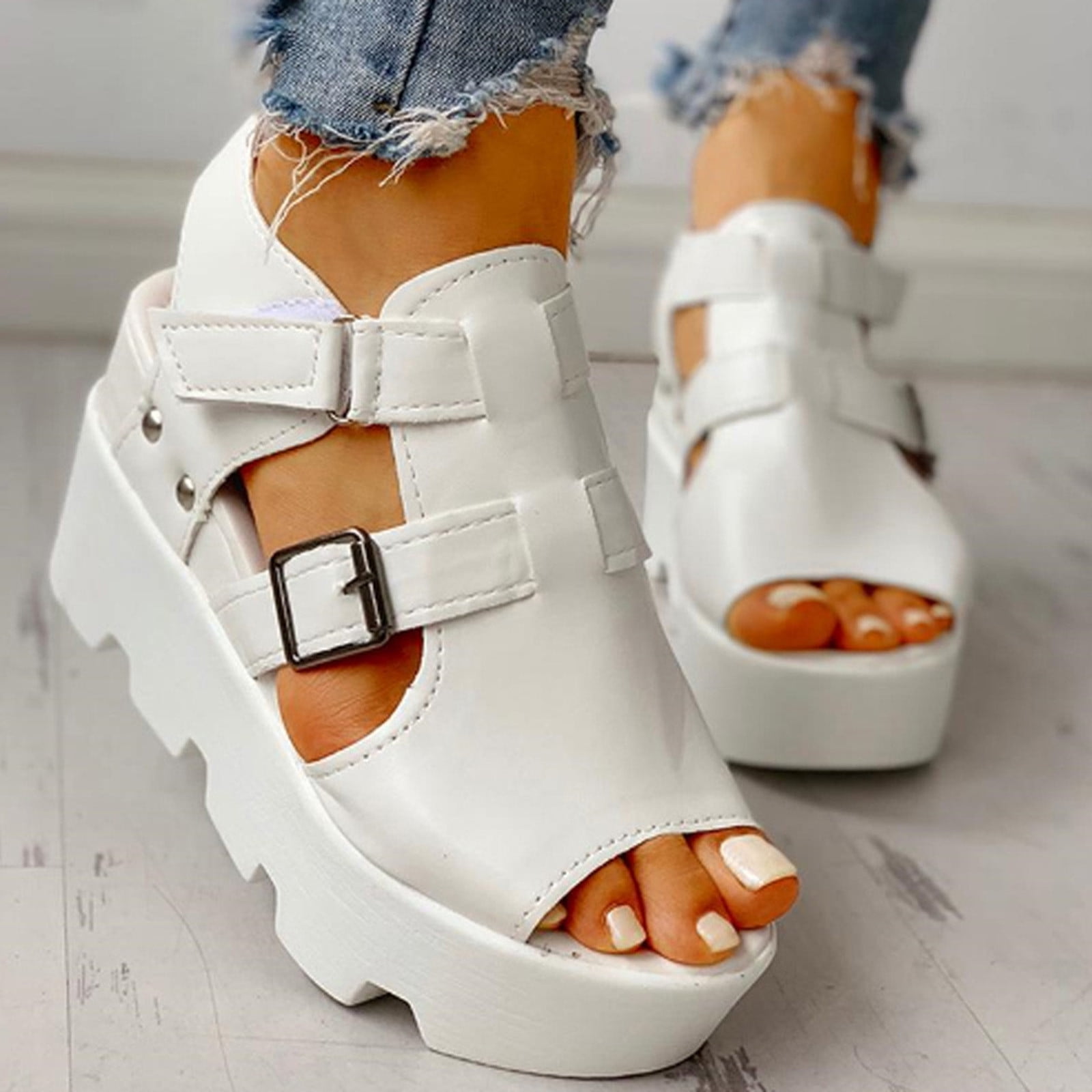 GERsome Wedge Sandals for Women Summer Platform Ankle Strap Buckle ...