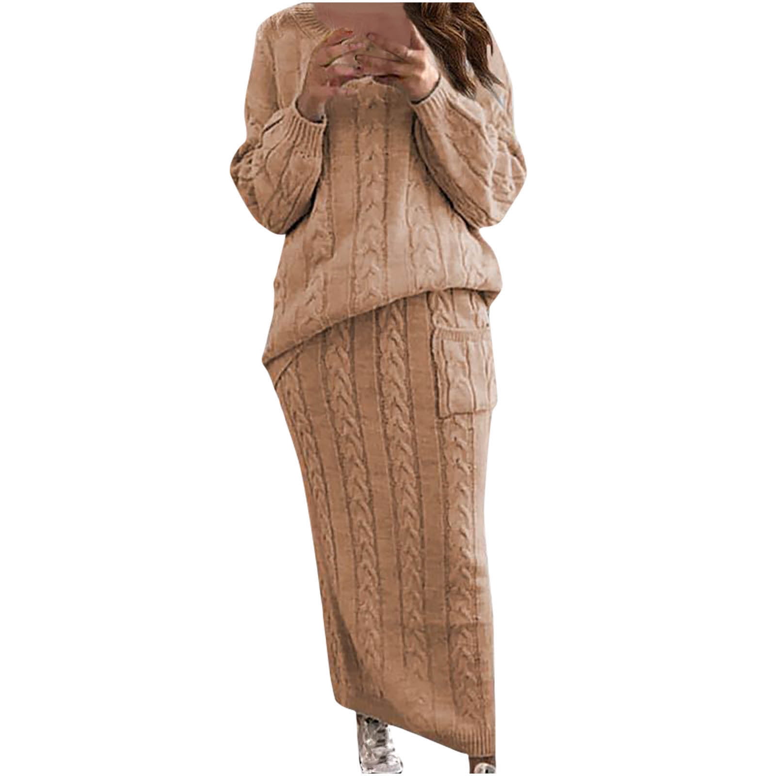 GERsome Women Casual Chunky Cable Knit Long Pencil Skirt 2 Piece Outfit ...
