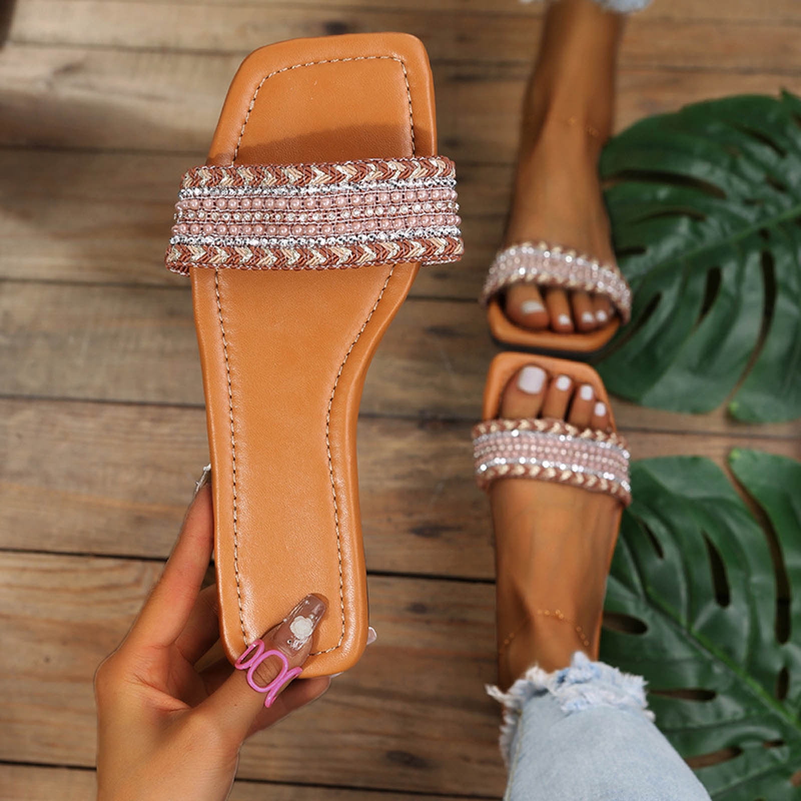 GERsome Women Flat Sandals Open Toe Slide Sandals - Walmart.com