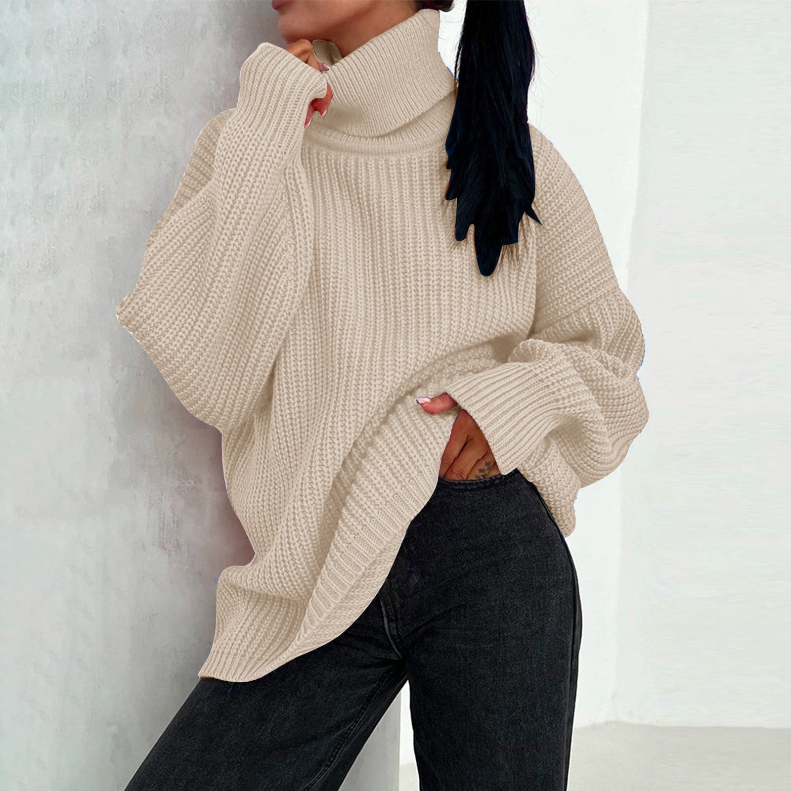 GERsome Women Knit Sweater Long Sleeve Turtleneck Fall Sweater Solid ...