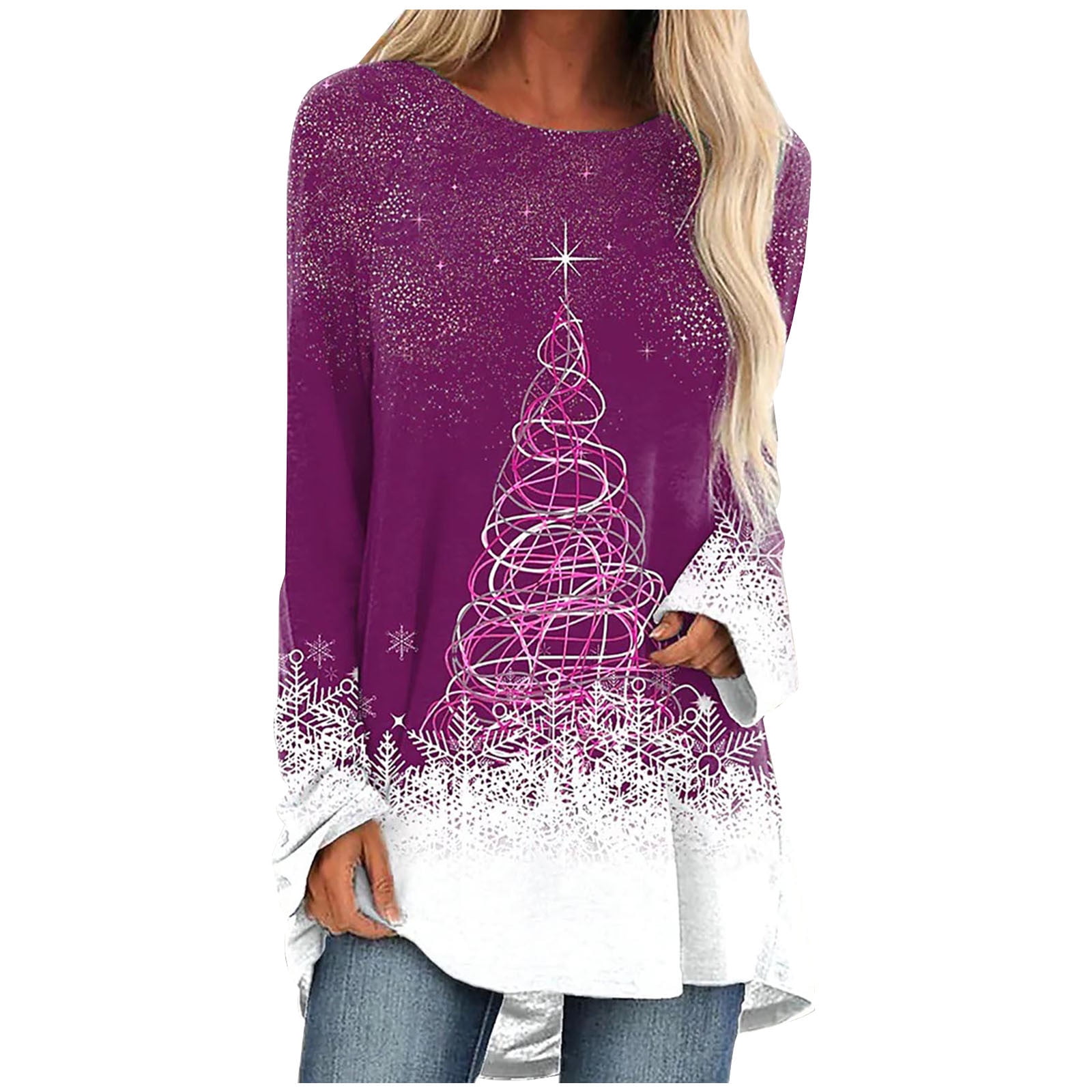 GERsome Women Plus Size Tunic Christmas Tops Long Sleeve Round Neck ...