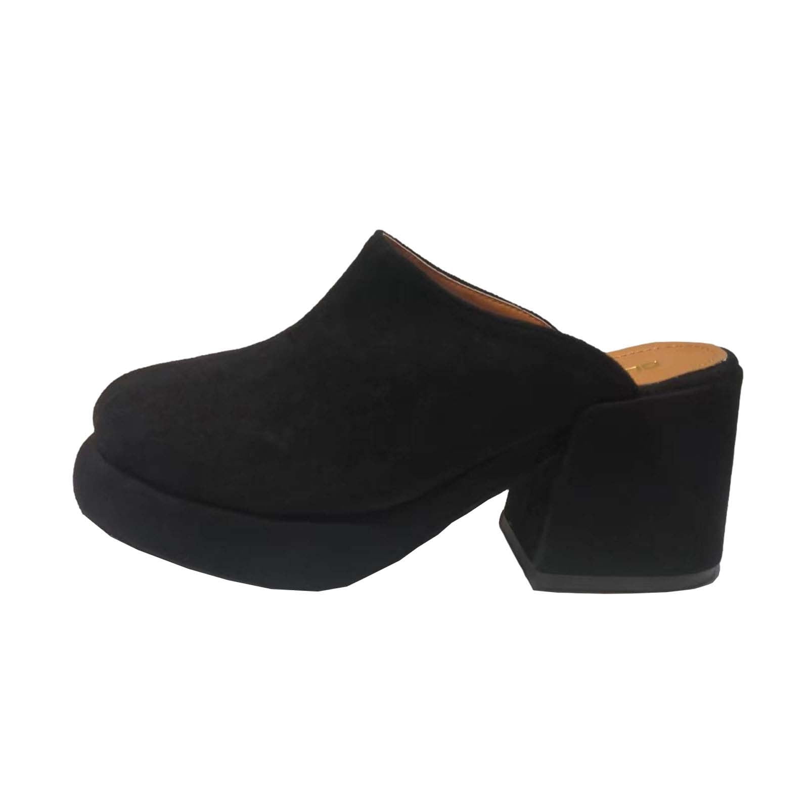 GERsome Women Round Closed Toe Mules Slip On Retro Low Chunky Block ...