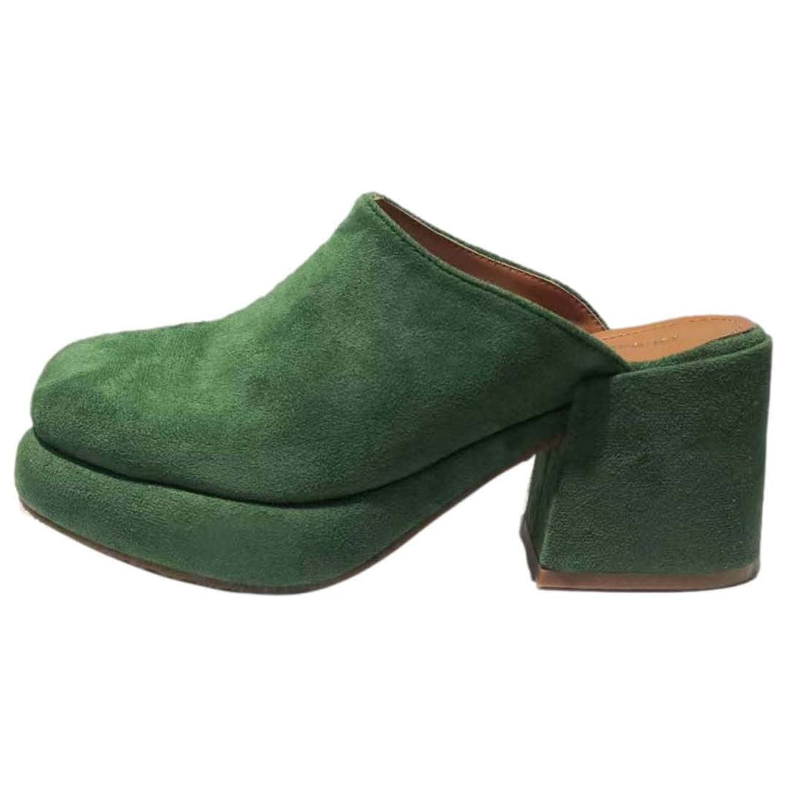 GERsome Women Round Closed Toe Mules Slip On Retro Low Chunky Block ...