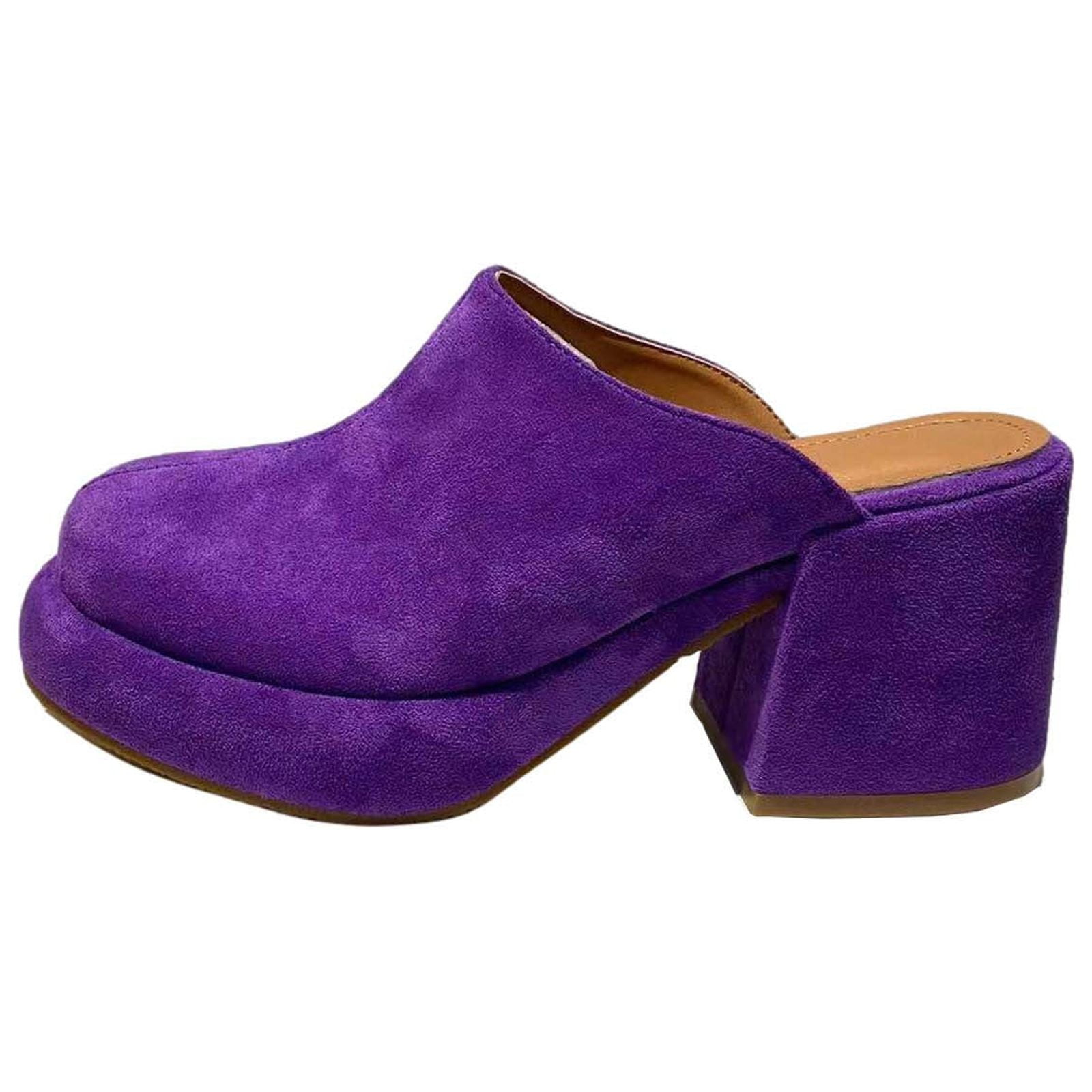 GERsome Women Round Closed Toe Mules Slip On Retro Low Chunky Block ...