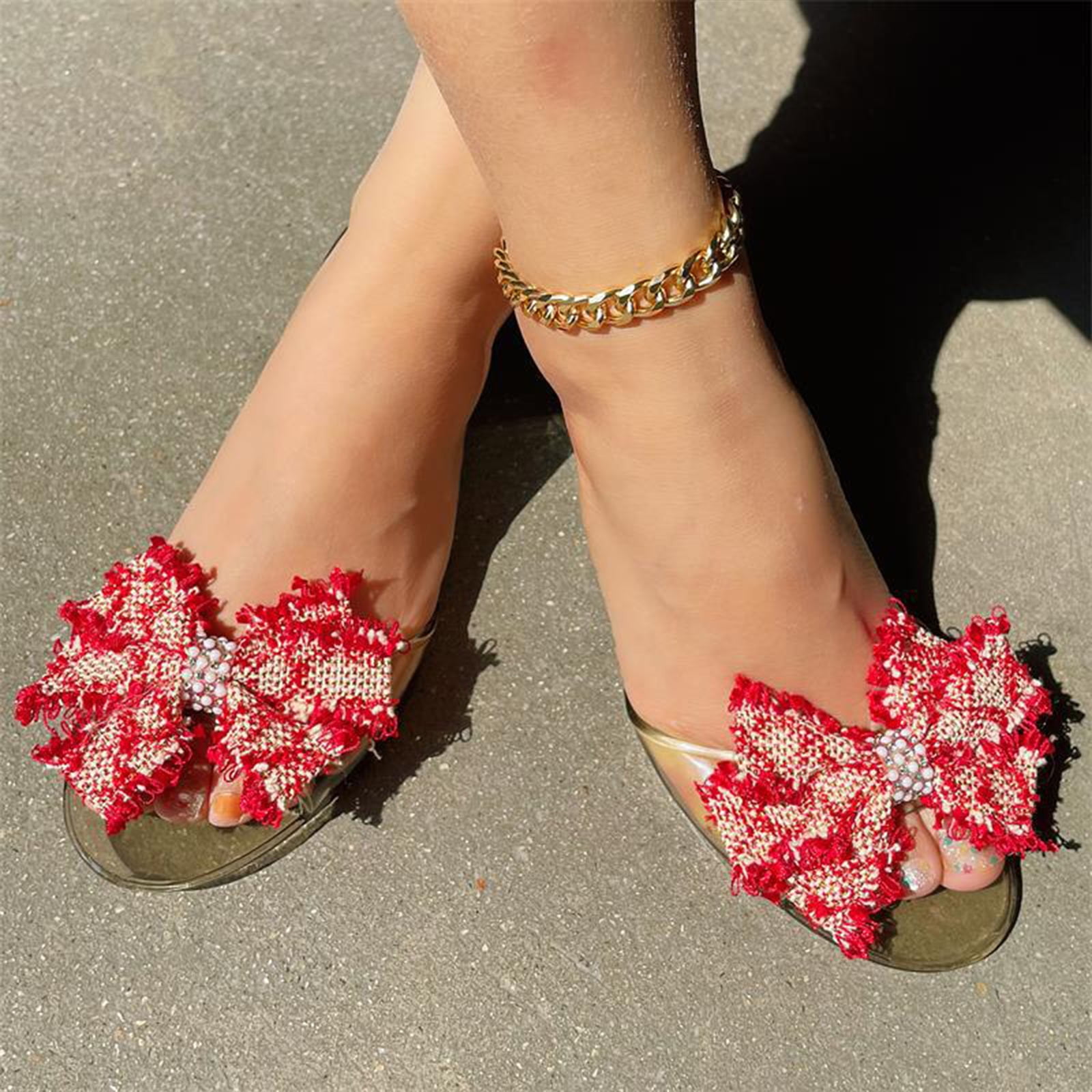 GERsome Women Sandals Bow Flowers Flats Jelly Shoes Peep Toe Summer ...