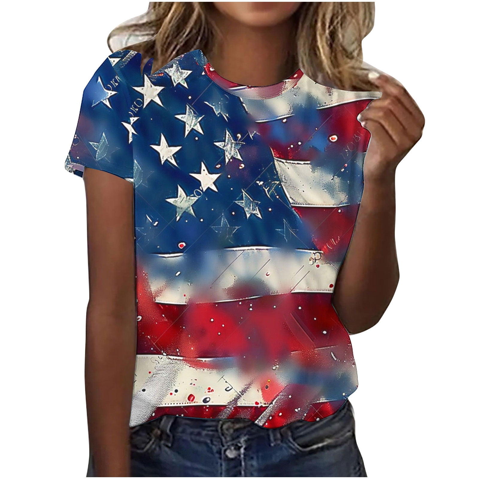 GERsome Women's 4th of July Short-Sleeve Crewneck T-Shirt American Flag ...